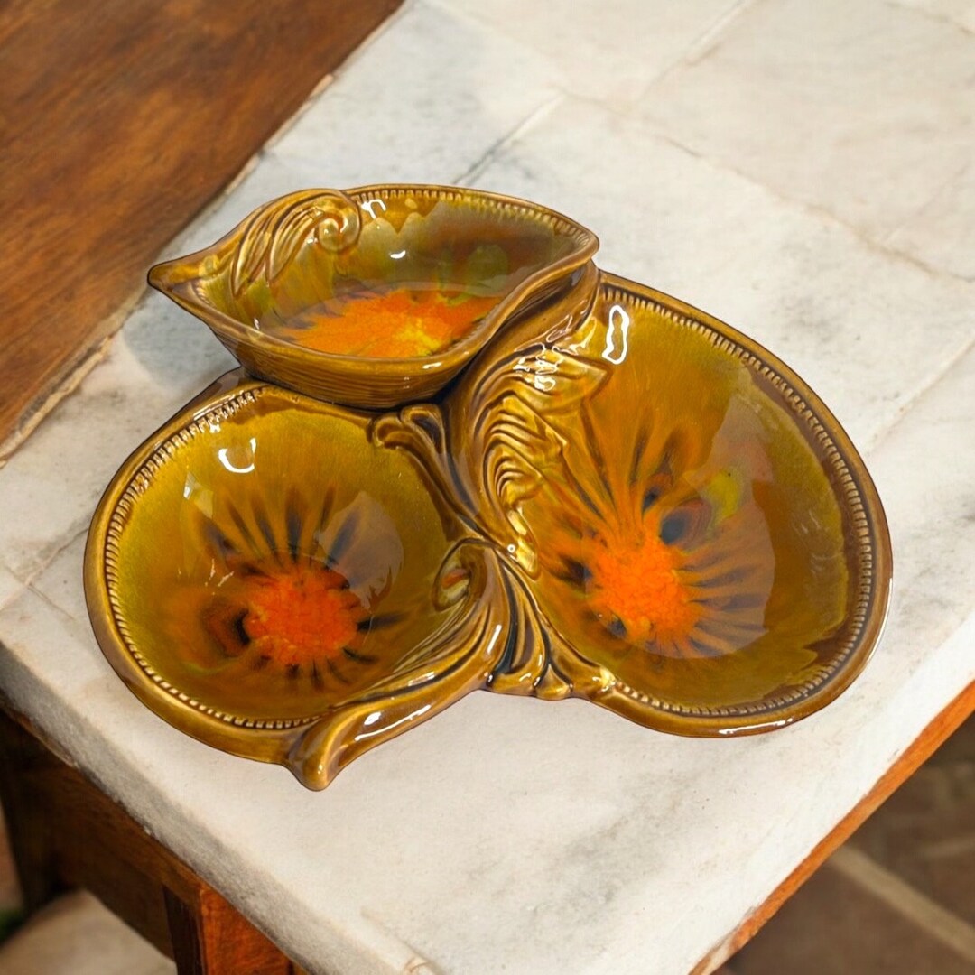 Ccil Style California Pottery Snack Bowl/autumn Leaf Chips and Dip ...