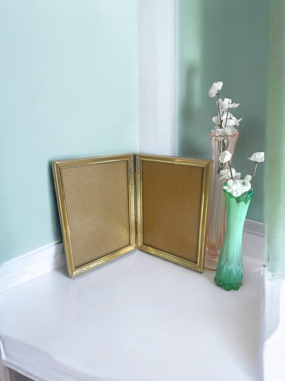 Vintage Brass Hinged Bifold Picture Frame/5”x7” /4”x6” Photo/hollywood ...