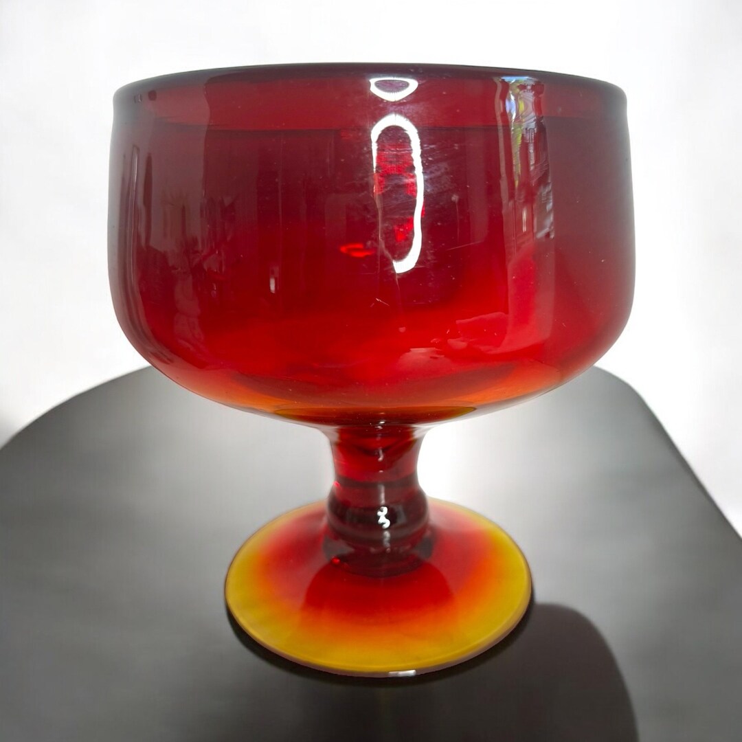 Vintage Blenko #629 Glass Tangerine Amberina Footed Bowl /large ...