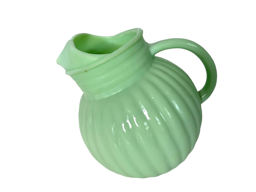 GIBSON Jadite Retro Ball Tilted Pitcher/ribbed Jadeite Water Jug ...