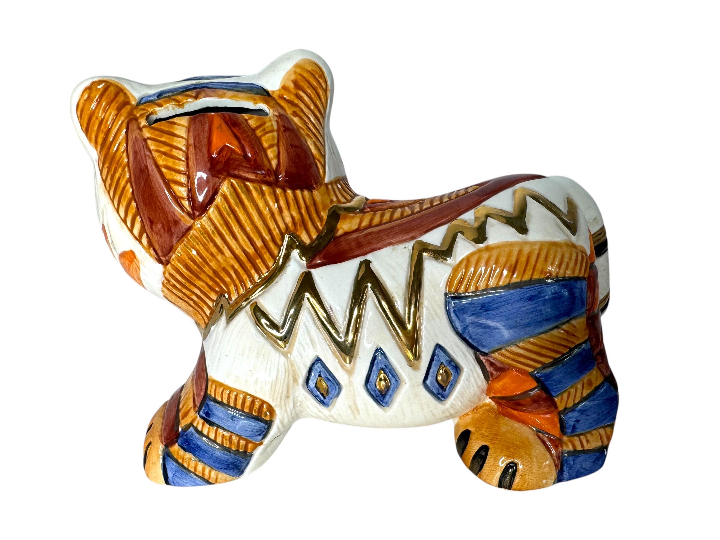 Vintage Artesania Rinconada Style Gold Tiger Ceramic Coin Bank Figurine ...