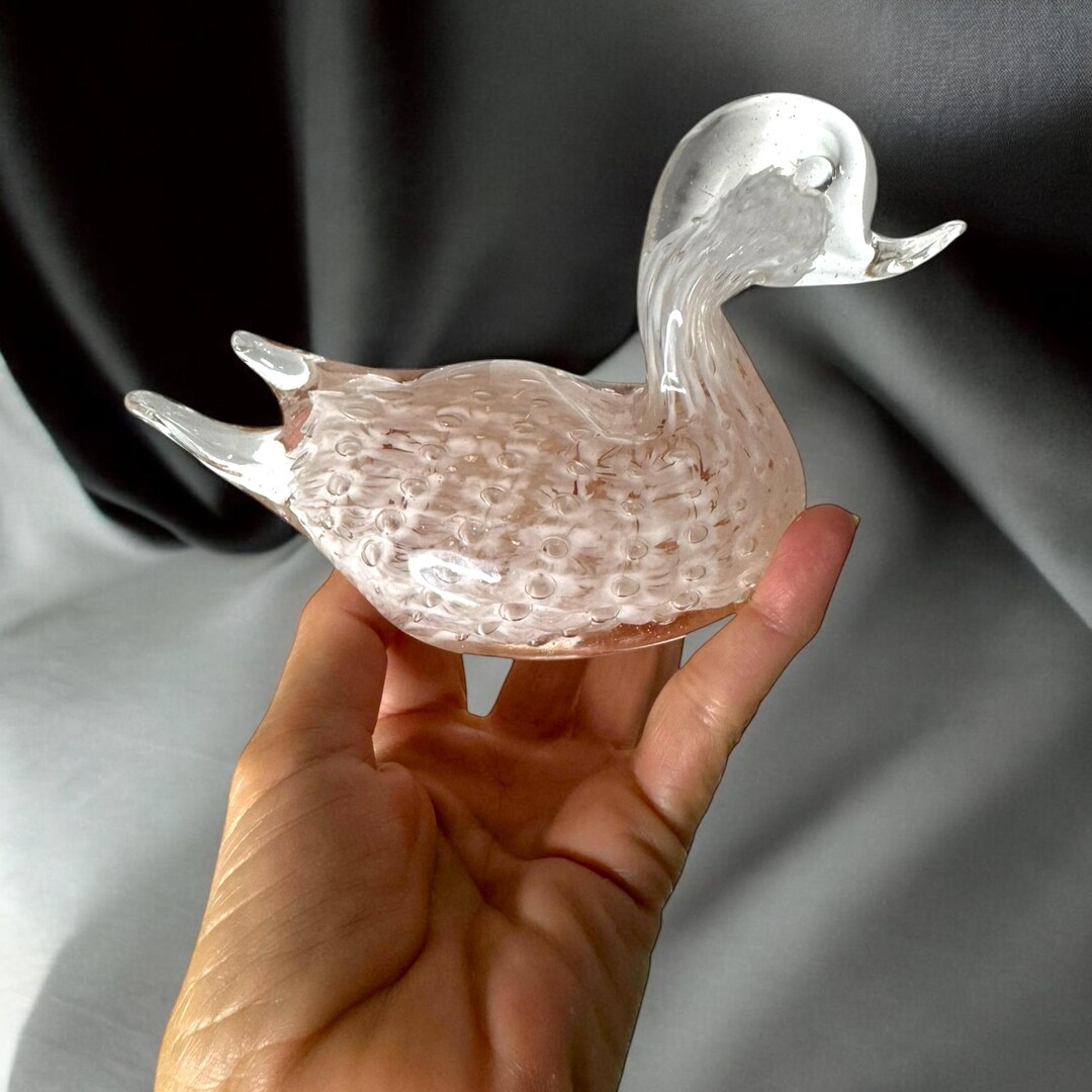 Hand Blown Art Glass Crystal Duck Pale Pink and White /murano Style ...