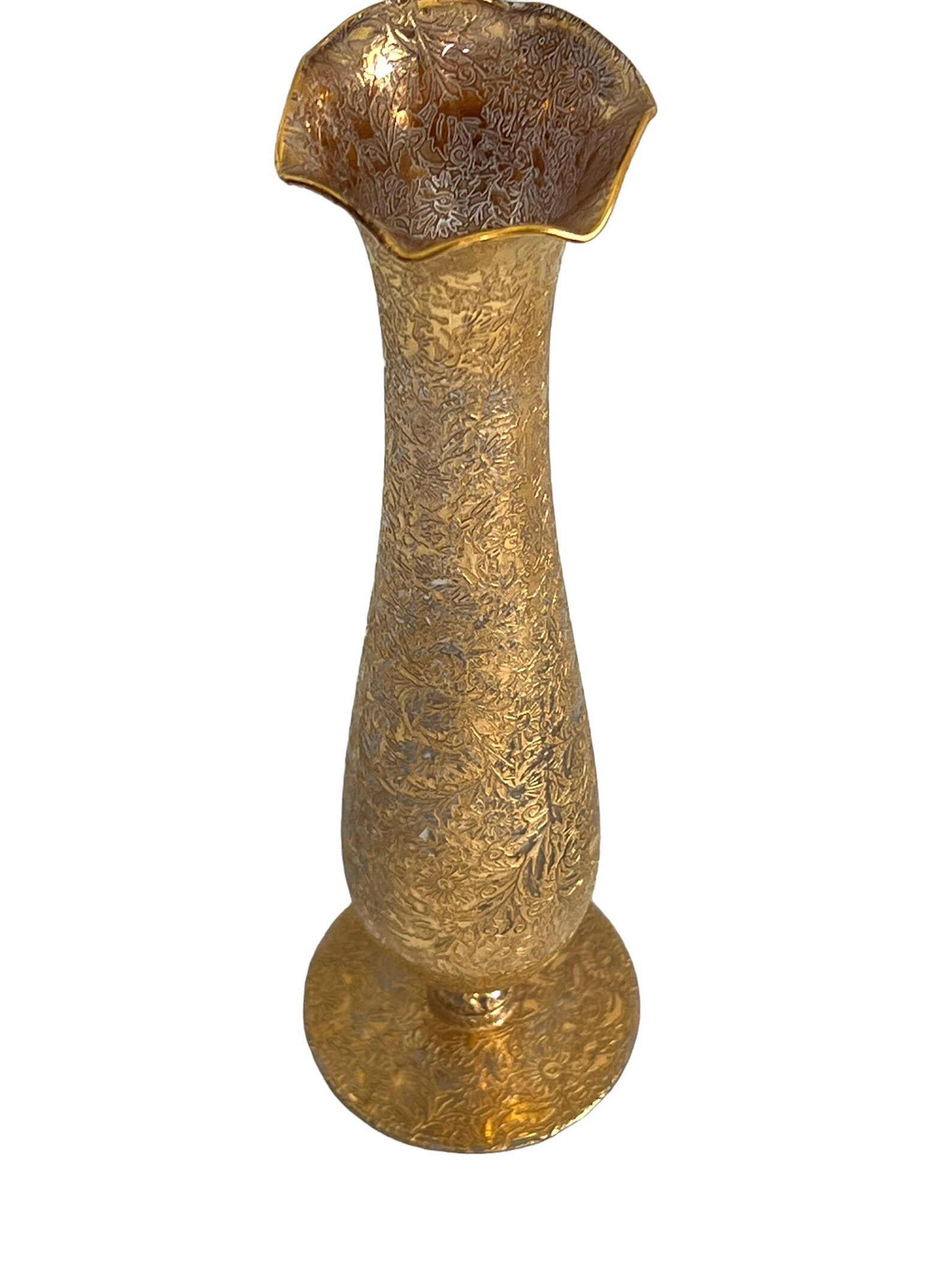 Vintage Hand Painted Glass Gold Vase/floral Design/ruffled - Etsy