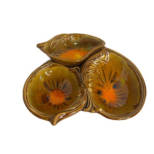 Ccil Style California Pottery Snack Bowl/autumn Leaf Chips and Dip ...