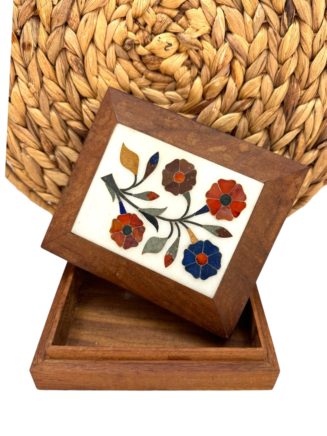 Italian Marble Inlay Wood Box/ Peitra Dura Box /trinket Box/jewelry Box ...