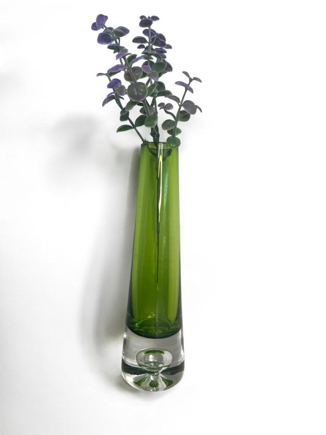 Krosno? Aseda Sweden? Green Art Glass Vase Handblown Controlled Bubble ...