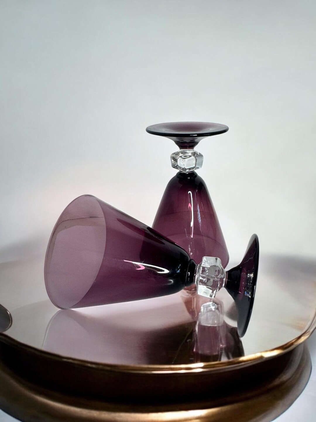 2 Bryce Brothers Amethyst Purple Clear Ice Block Stemmed Glasses ...