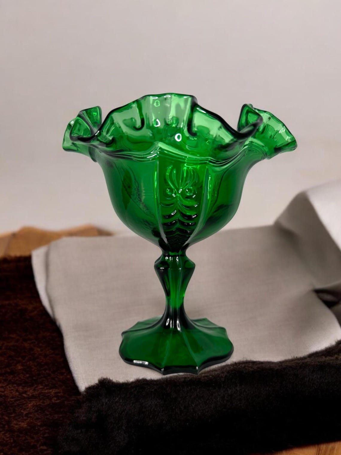 Vintage Fenton Empress Colonial Compote Emerald Green Footed Ruffled ...
