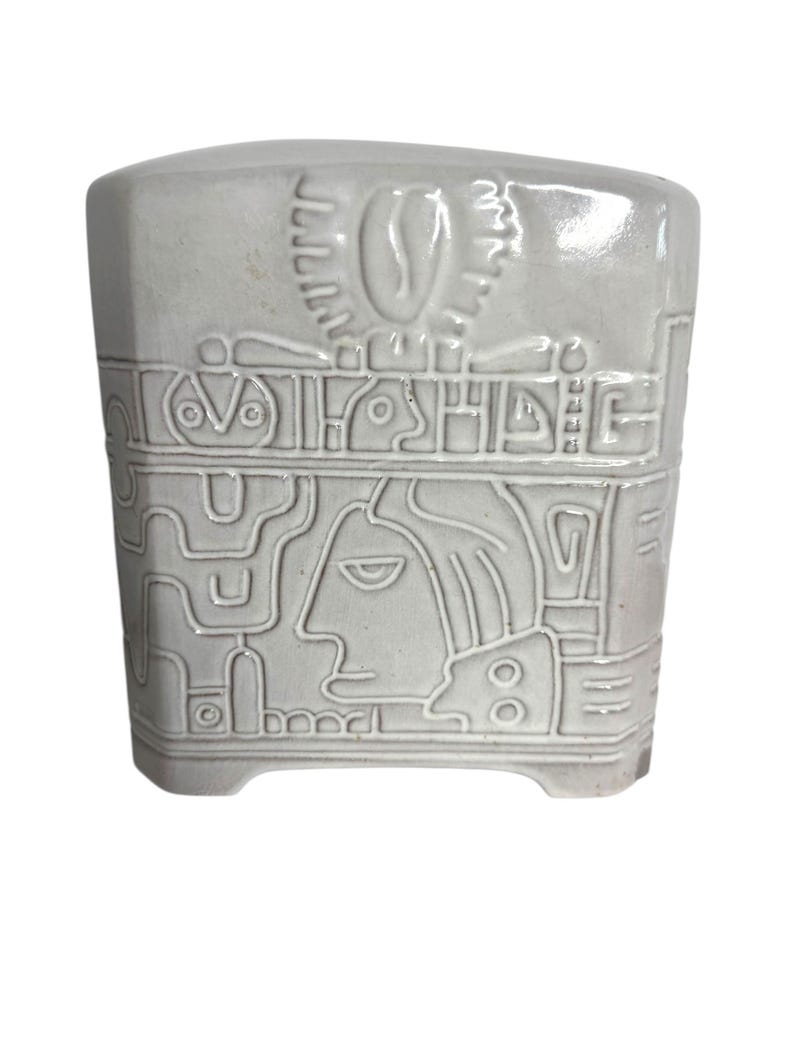 Frankoma Pottery Mayan Aztec White Sand 4C Planter Vase Utensil Crock ...