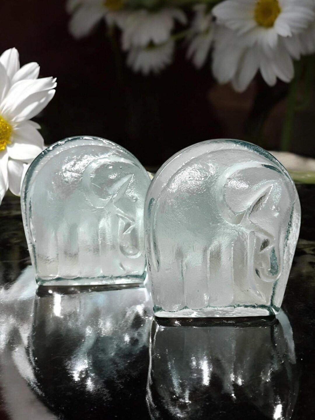 Vintage Blenko Glass Elephant Bookends Joel Myers Heavy MCM Mid Century ...