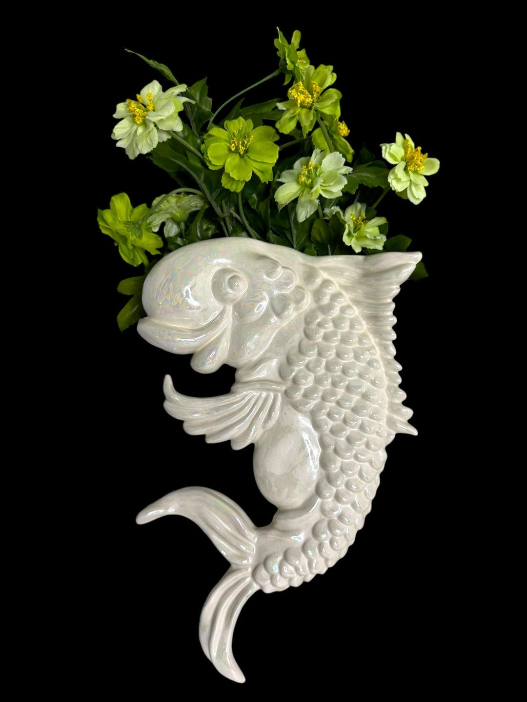 Vintage Ceramic Iridescent Koi Fish Wall Vase/ Wall Pocket Vase/wall ...
