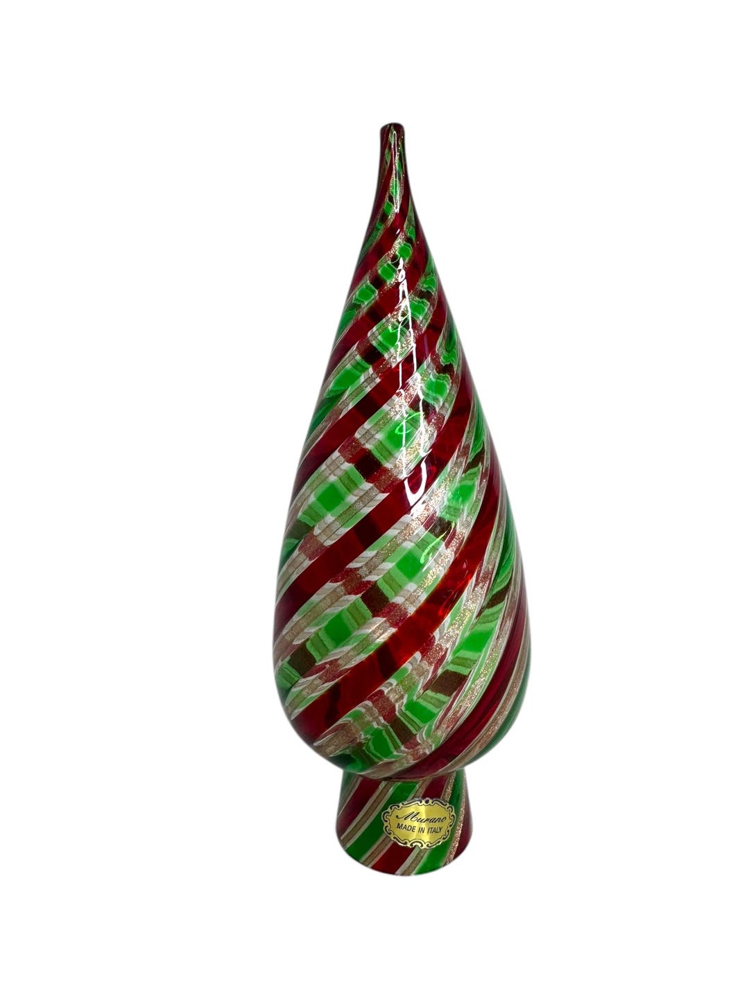 Murano Handblown Glass Red , Green and Gold Optic Swirl Tree Topper ...