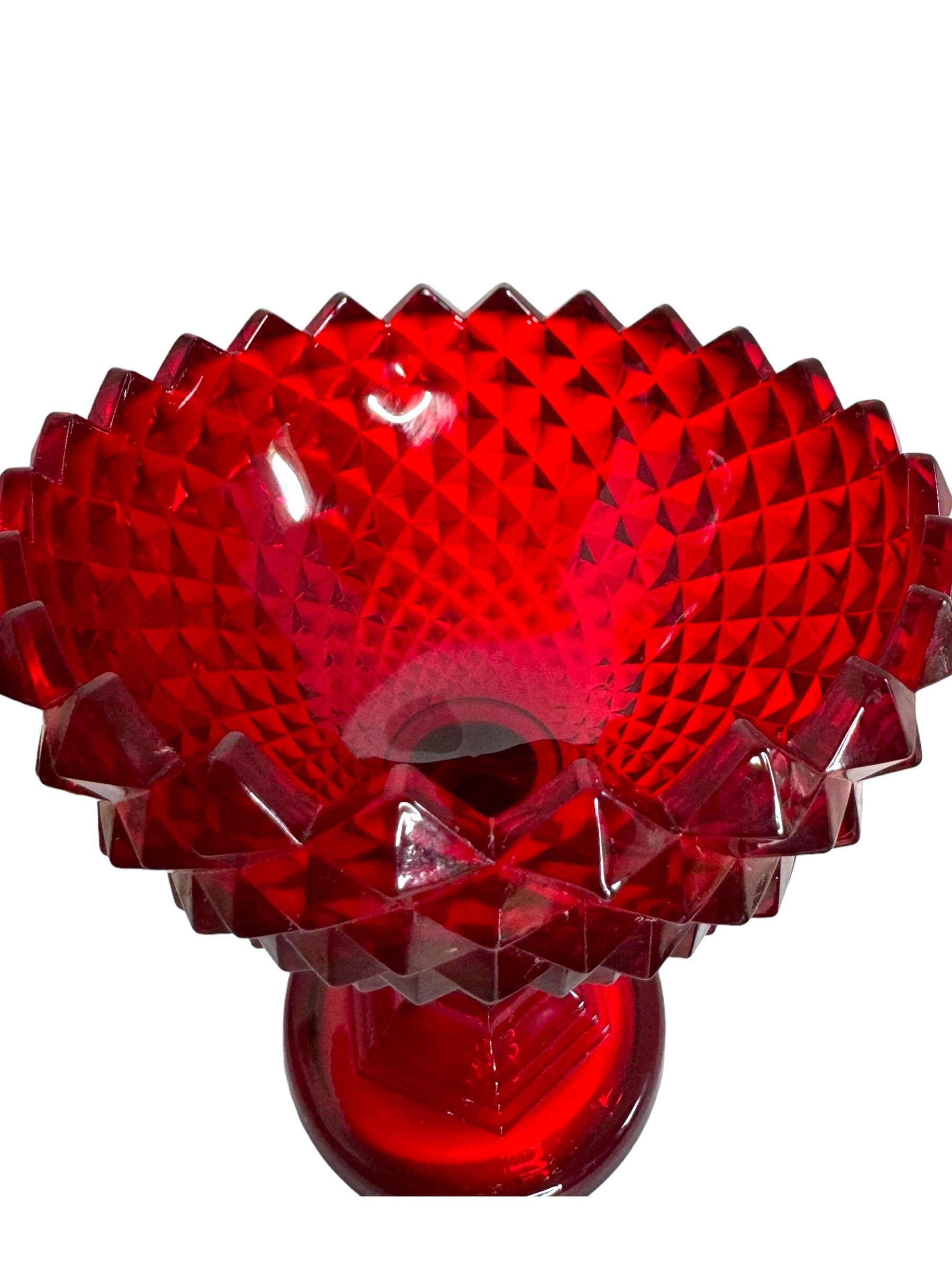 Vintage Westmoreland Ruby Red Diamond Point Sawtooth Edge Glass Lidded ...