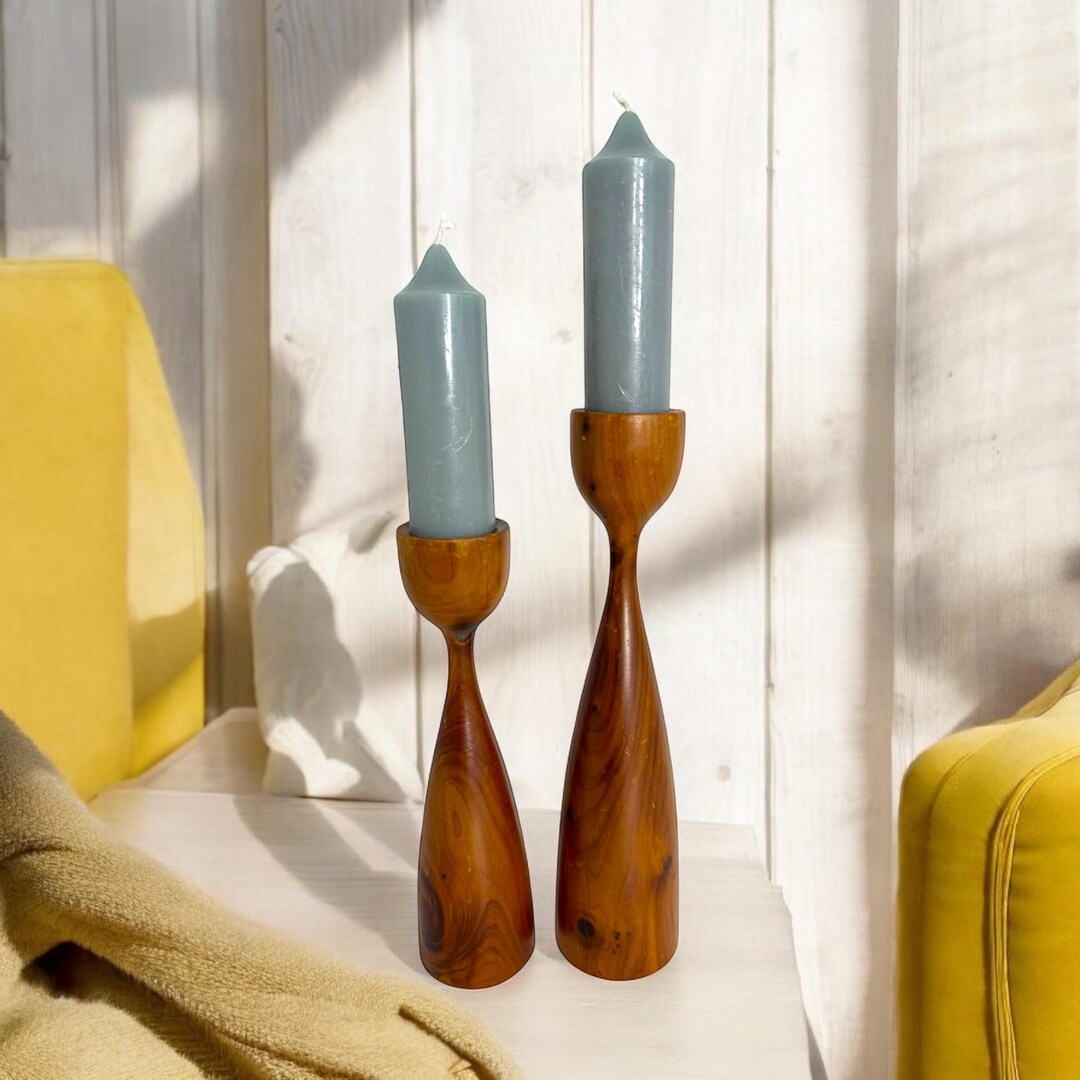 MCM Turned Wood Candle Holders/tulip Style Wood Candleholders / MCM ...