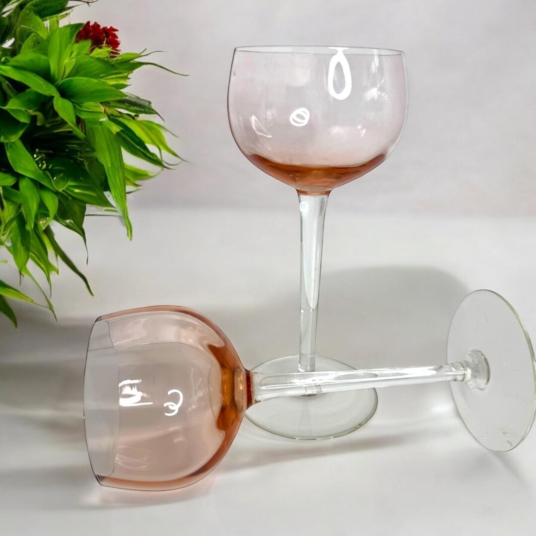 2 Tall Stemmed Pink Crystal Wine Glasses/pink Cordial Glasses/table ...