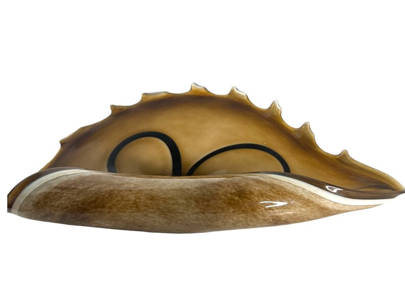 Vintage Art Glass Abstract Shell Bowl/earthtones With Black/wave Bowl ...