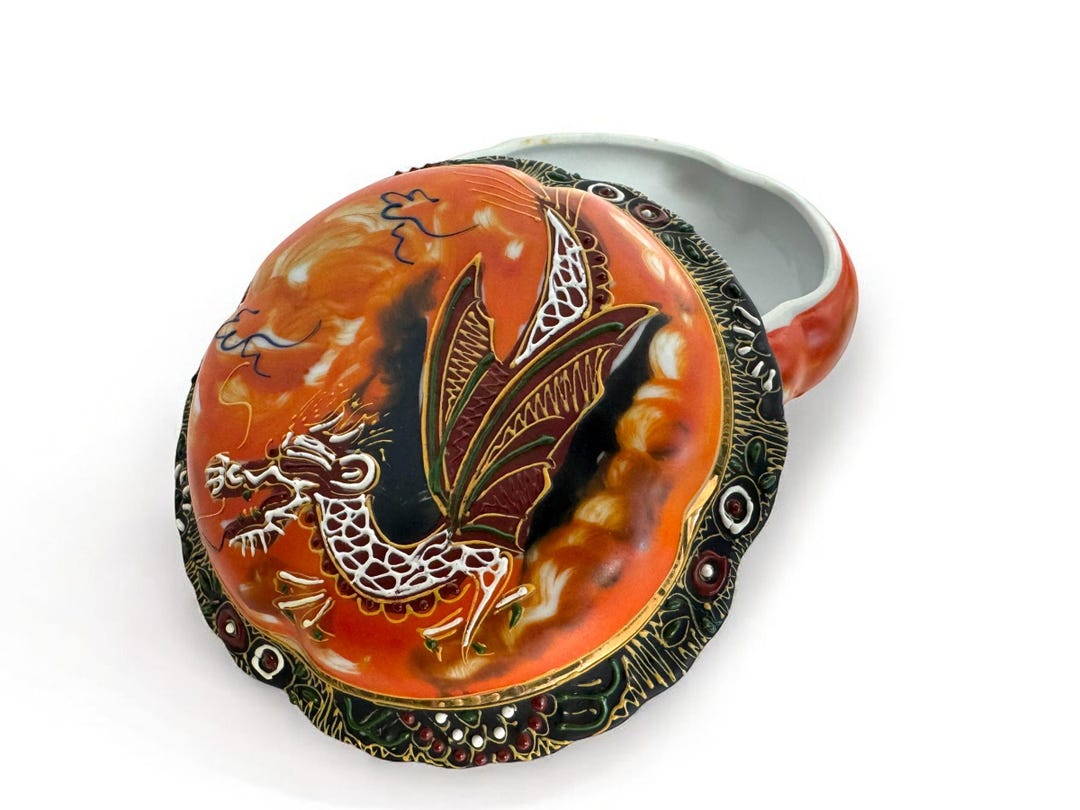 Vintage Japanese Tokusei Nippon Porcelain Dragon Hand Painted/trinket ...