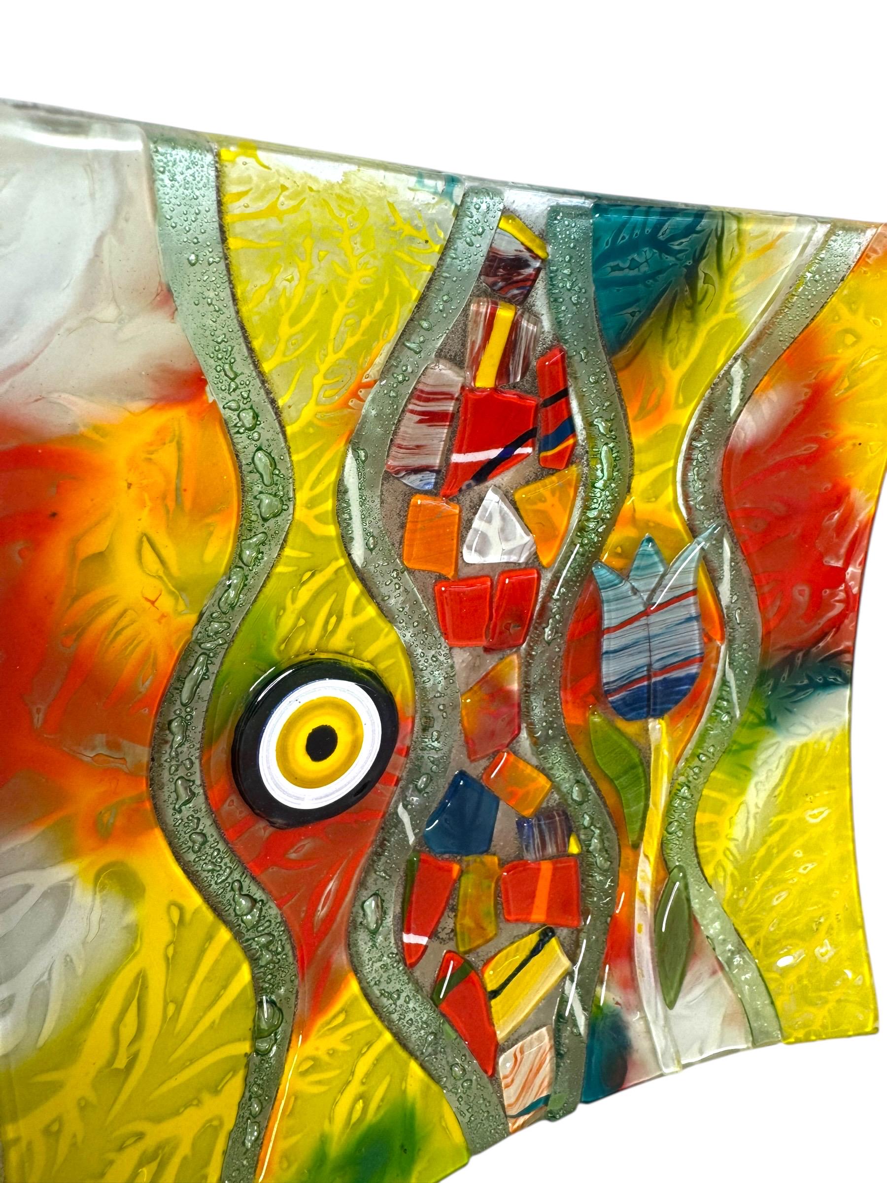 Fused Art Glass Abstract Floral /colorful Art Glass/gift /decorative ...