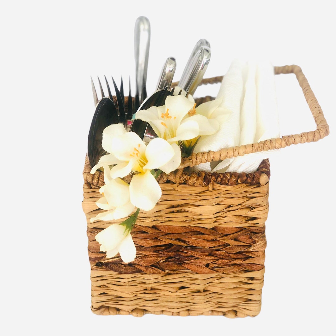 Vintage Woven Straw Napkin/silverware Caddy/boho/rustic/picnic Dining ...