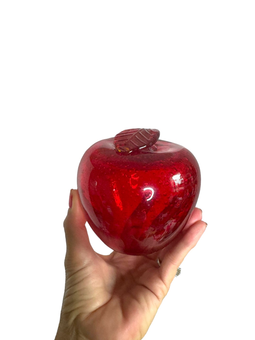 Handblown Art Glass Red Apple Paperweight/large Paperweight/home Accent ...