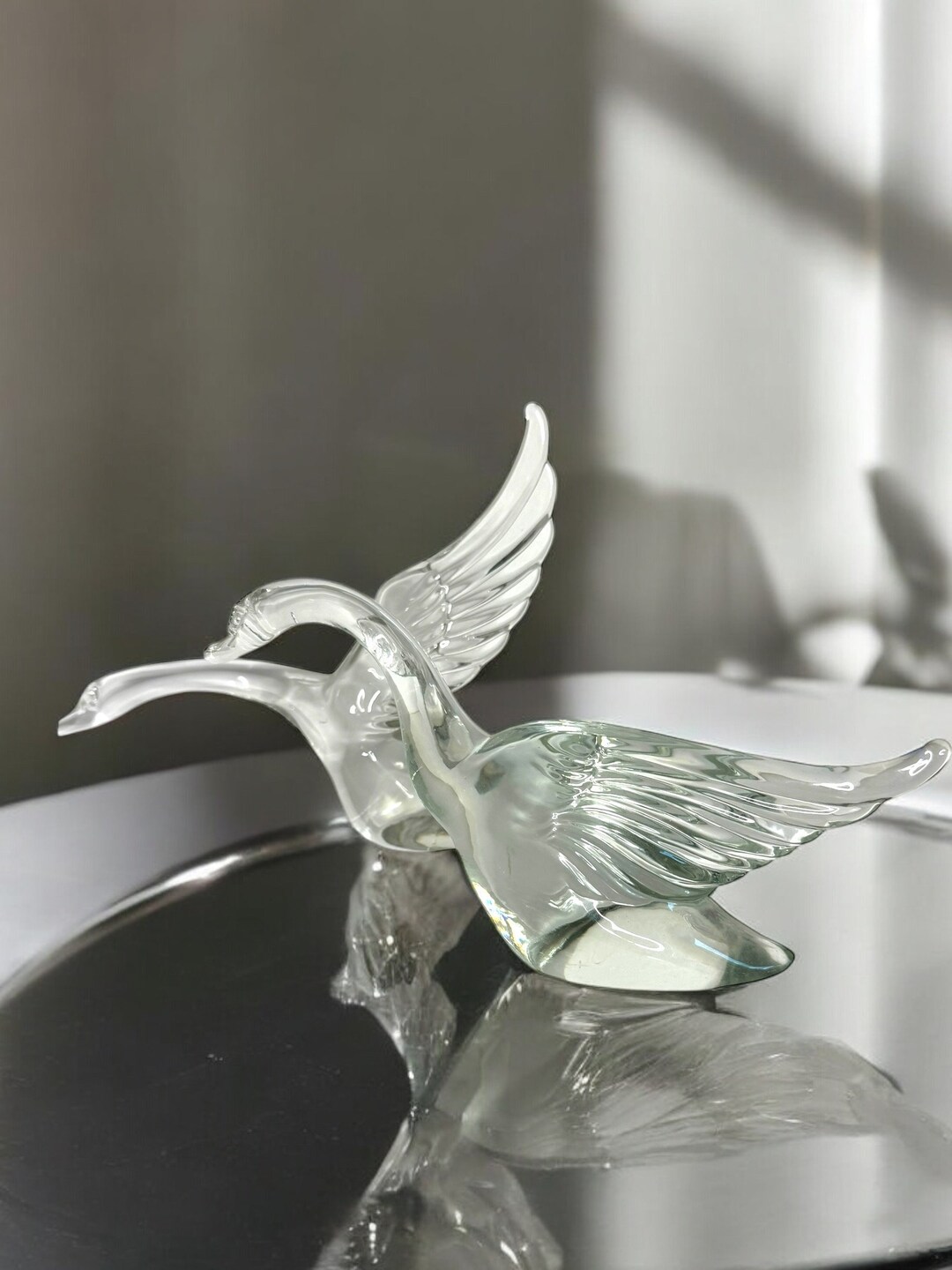 Heisey Clear Glass Geese/wings Up/half Up/vintage Glass Decor/goose ...