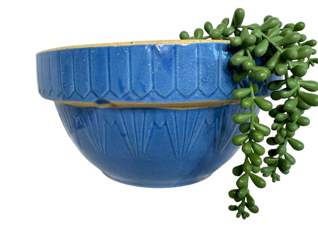 Antique A.D. Ruckels Blue Salt Glaze Stoneware Picket Fence Bowl ...