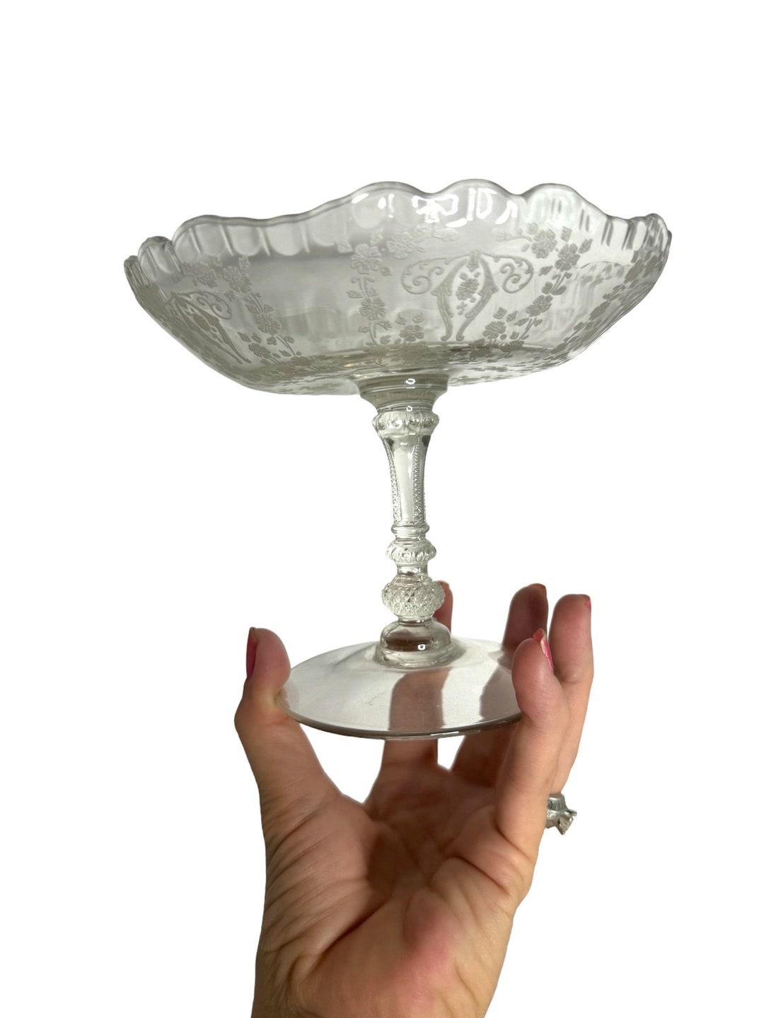 Vintage Cambridge Diane Pattern Etched Tall Compote/elegant Clear Glass ...