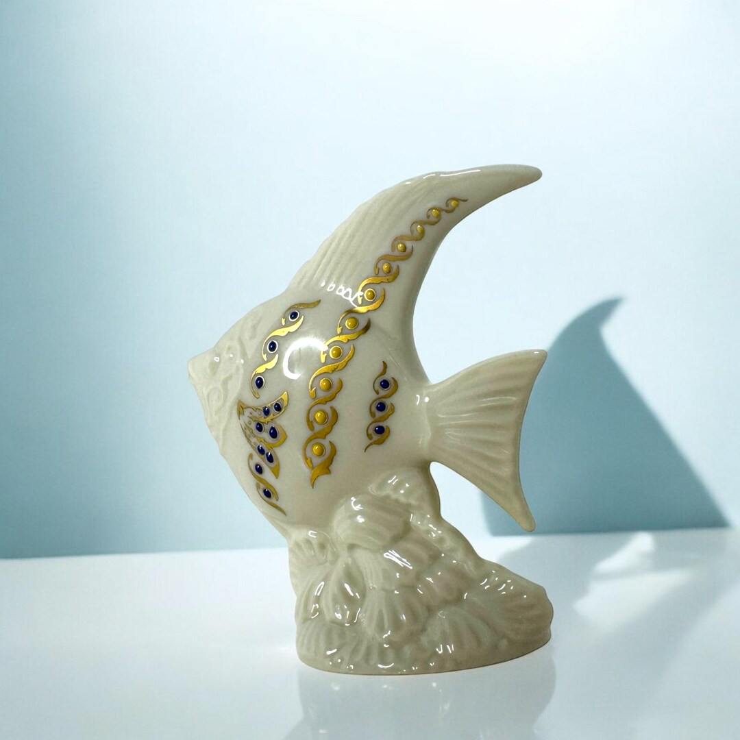 Lenox Angel Fish Porcelain Statue Figurine 24K Gold Paint Blue Jewel ...