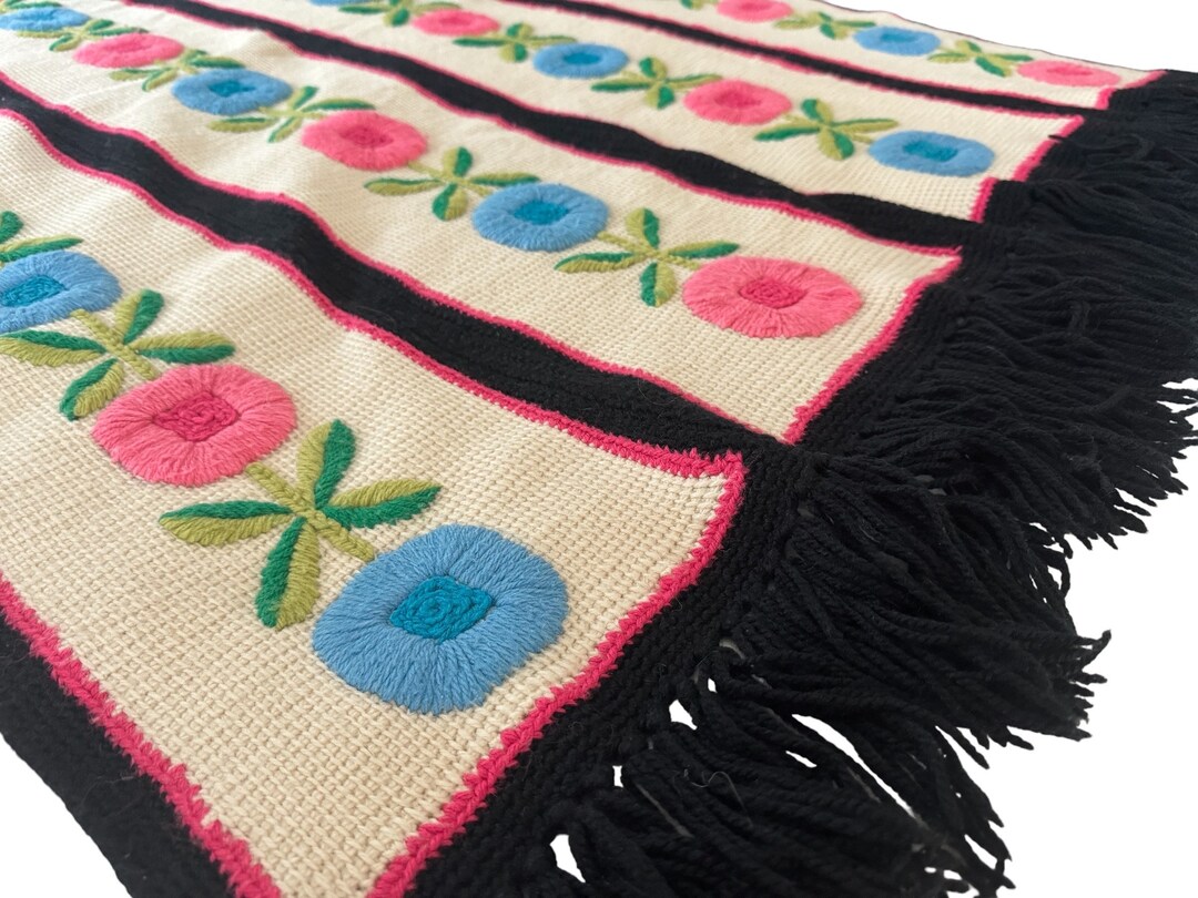 Vintage Crochet Afghan Colorful Floral Blanket/ Afghan Blanket/granny ...