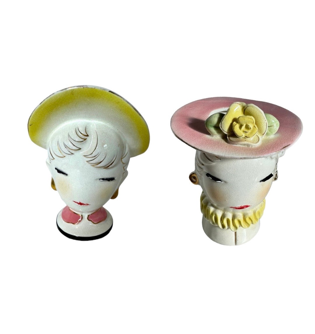 Pair of Vintage Ceramic Lady Head Vases/glamour Girl Head Vase/irice ...
