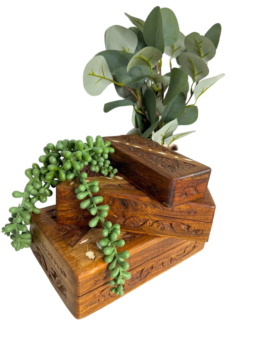 Carved Wood Nesting Jewelry Boxes/boho/jewelry Storage/set of 3/ Trinket Boxes/rosewood - Etsy