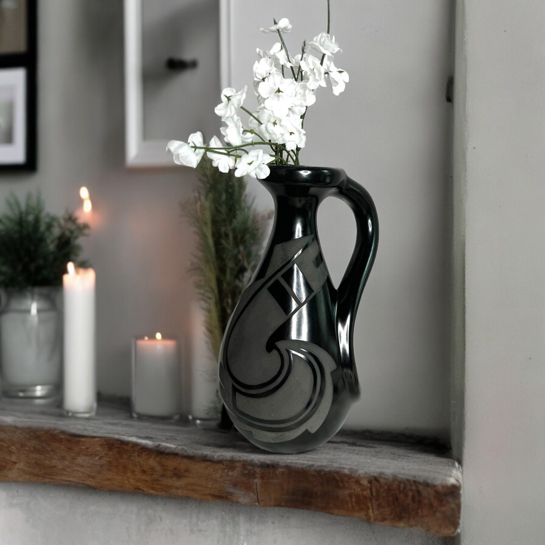 George and Georgene Garret Santa Clara Style Black Pottery Vase/handled ...