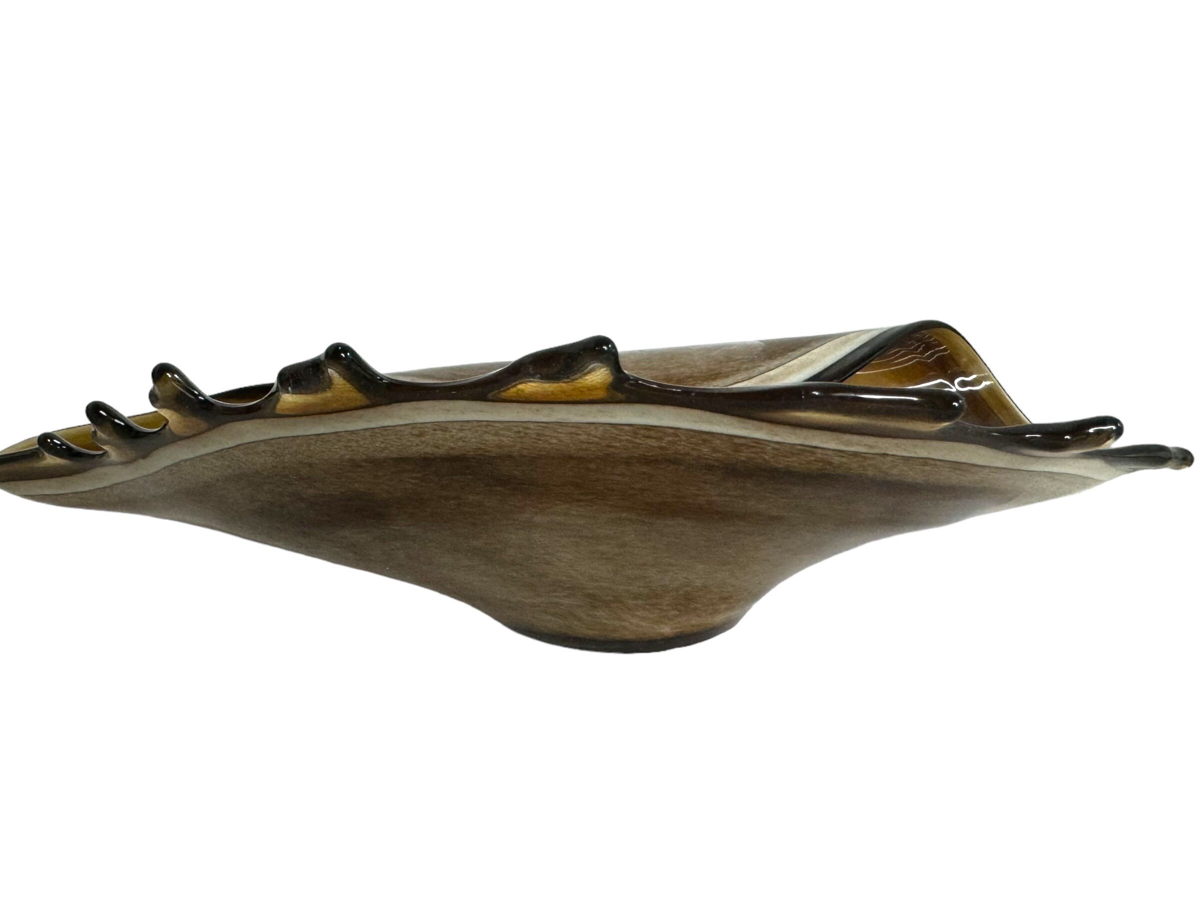 Vintage Art Glass Abstract Shell Bowl/earthtones With Black/wave Bowl ...
