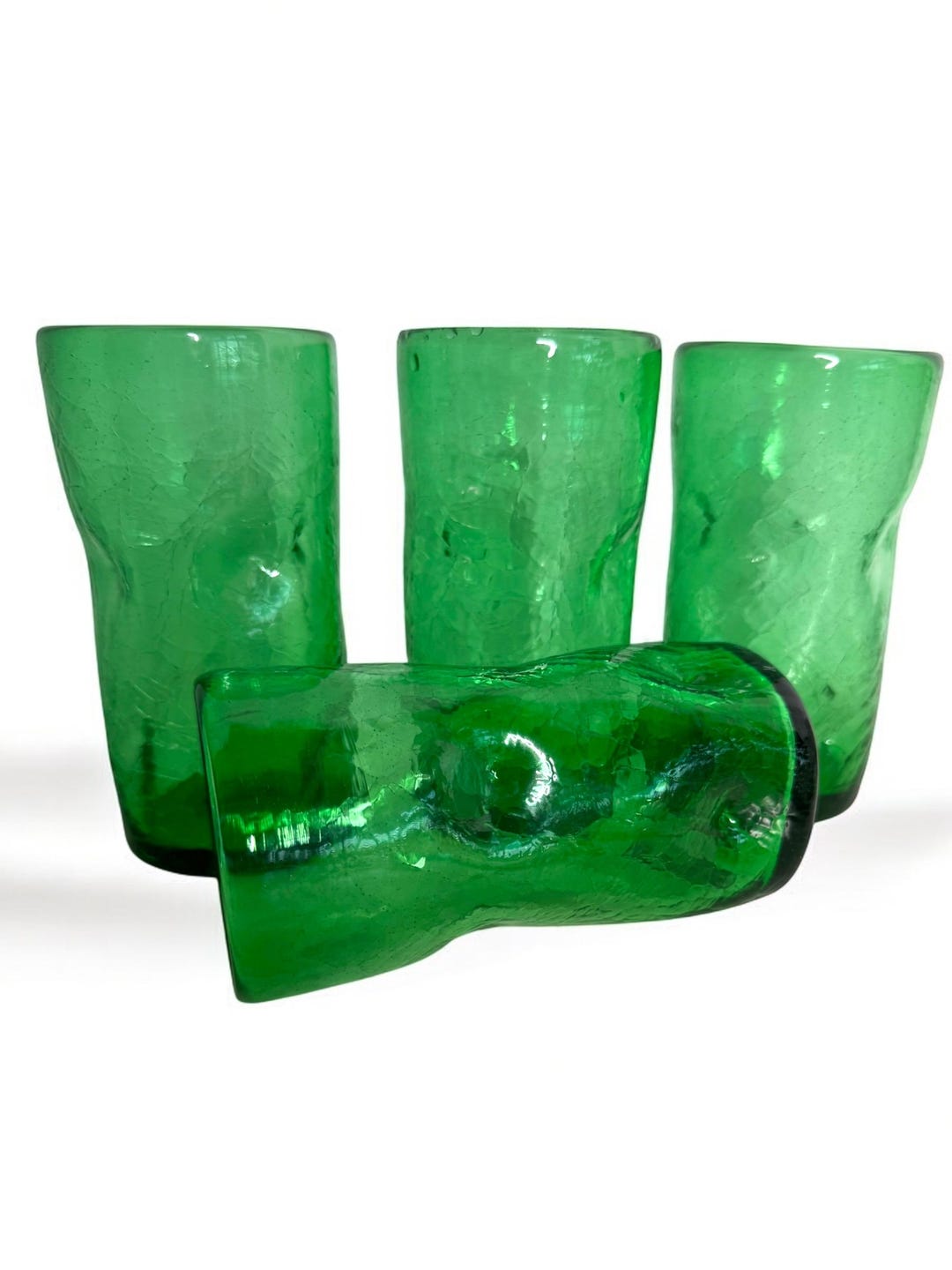 Vintage Green Crackle Glass Dimple Pinched Tumblers/12 Oz/set of 4 ...