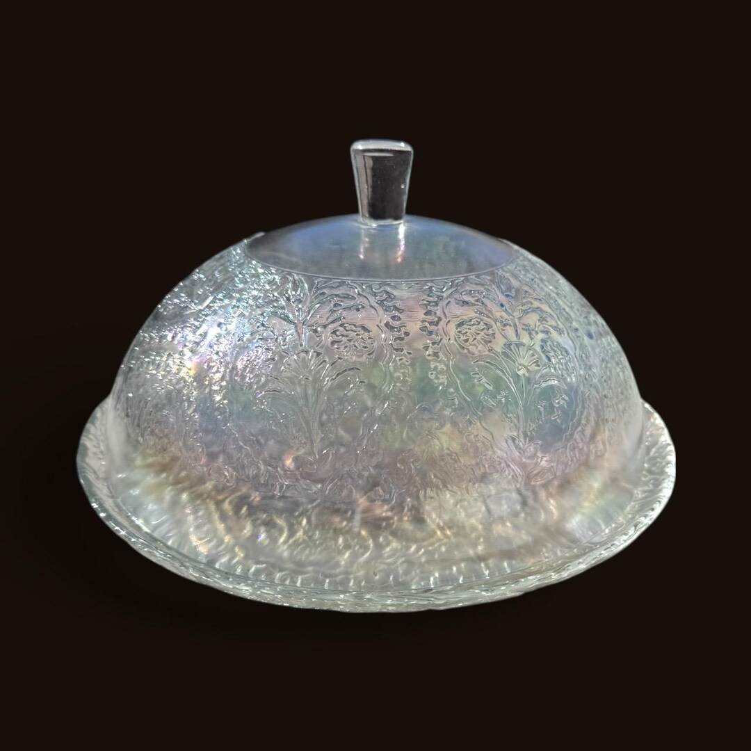 Vintage 13”iridescent Glass Dome Dessert Platter/cake Plate Plate With ...
