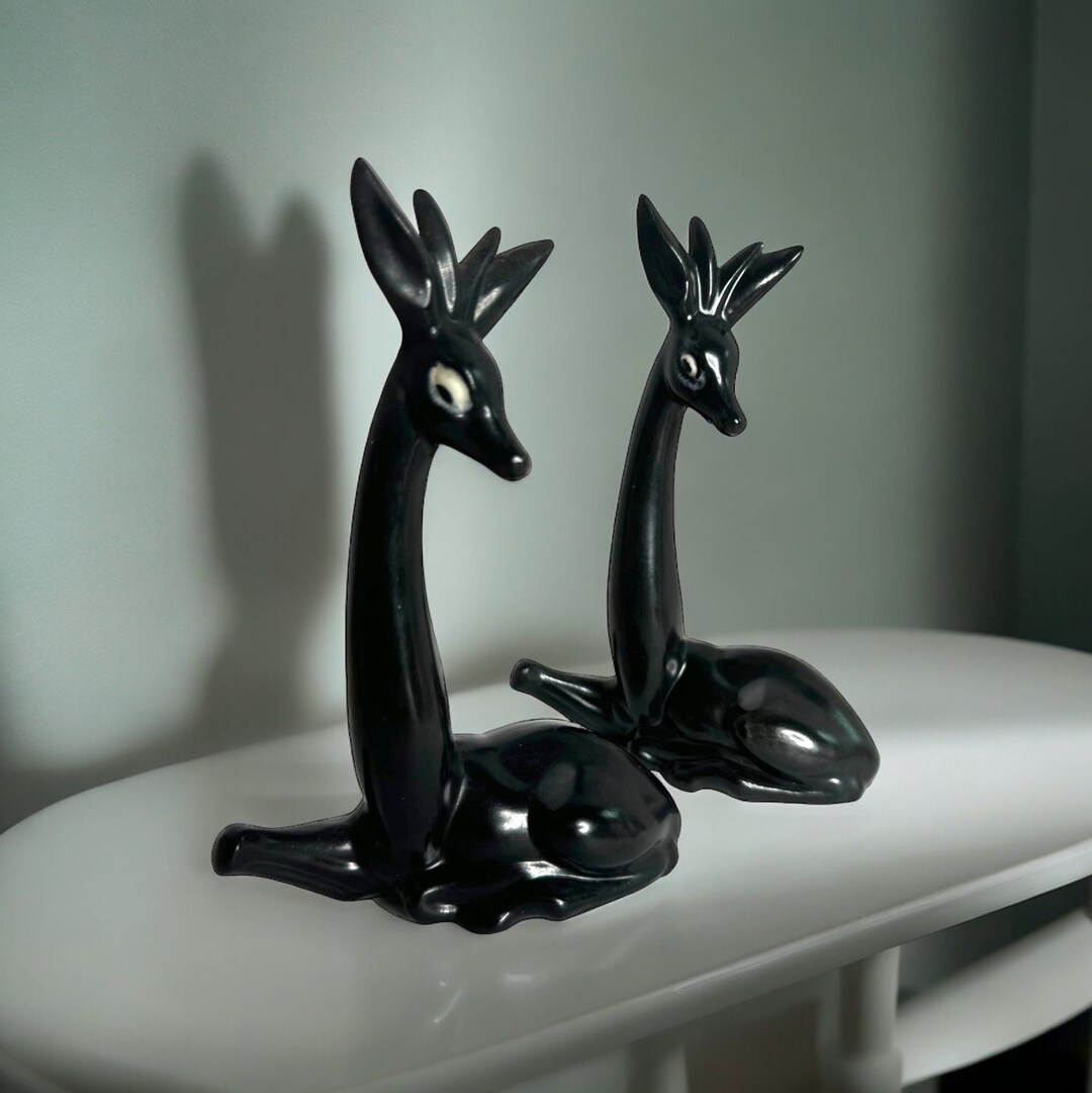 MCM Black Ceramic Deer Figurines/fawn Figurines/home Decor/art Pottery ...