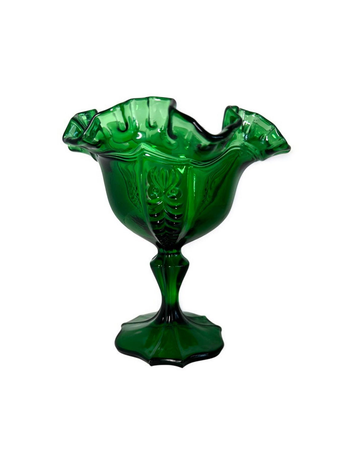 Vintage Fenton Empress Colonial Compote Emerald Green Footed Ruffled ...