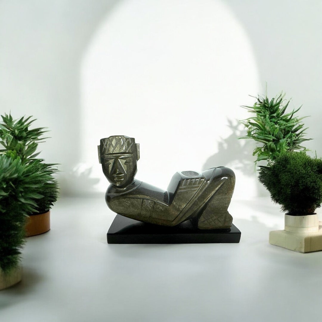 Mayan Chac Mool Hand Carved From Gold Sheen Obsidian/mayan God of Rain ...