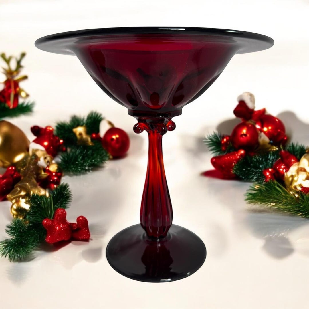 Vintage Ruby Red Pedestal Compote Bowl/collectible Glass/holiday Decor ...