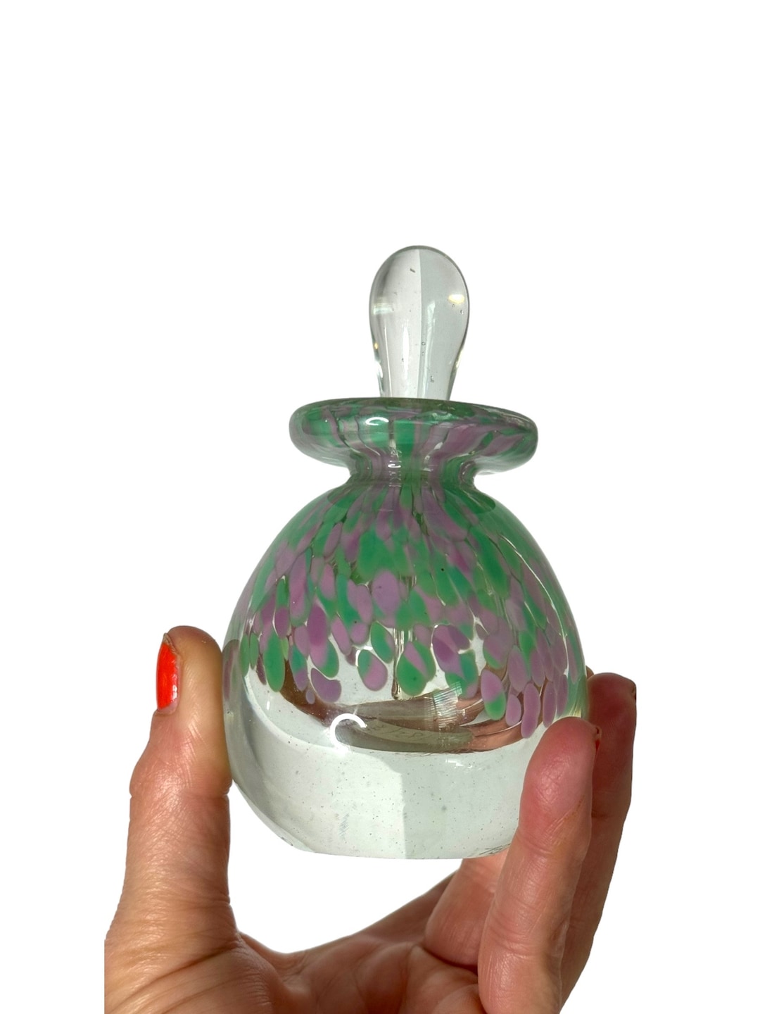 Hand Blown Art Glass Perfume Bottle/ Scent Bottle/pink and Green ...
