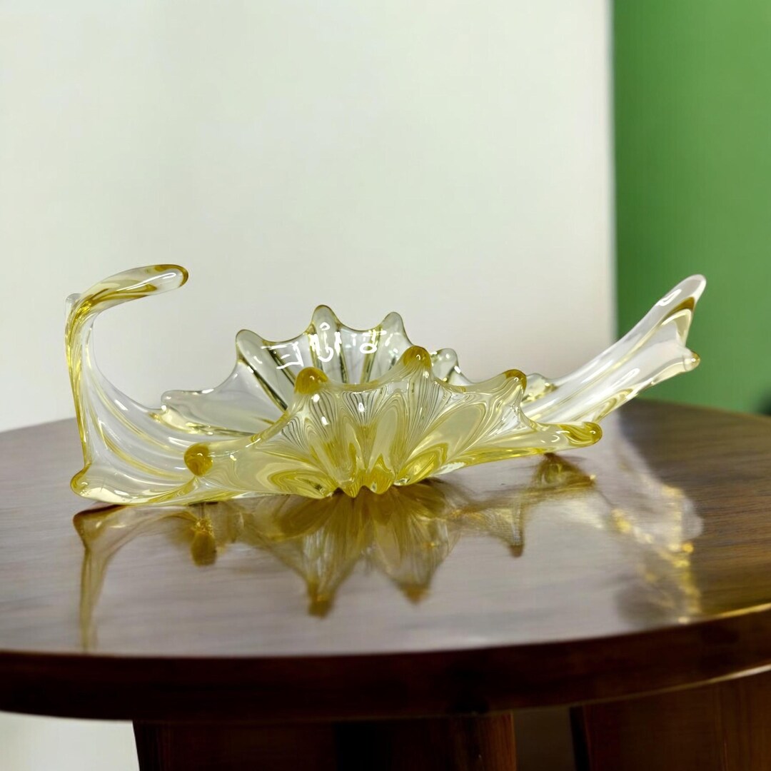 Yellow Art Glass Centerpiece Bowl /art Glass Console Bowl/abstract ...