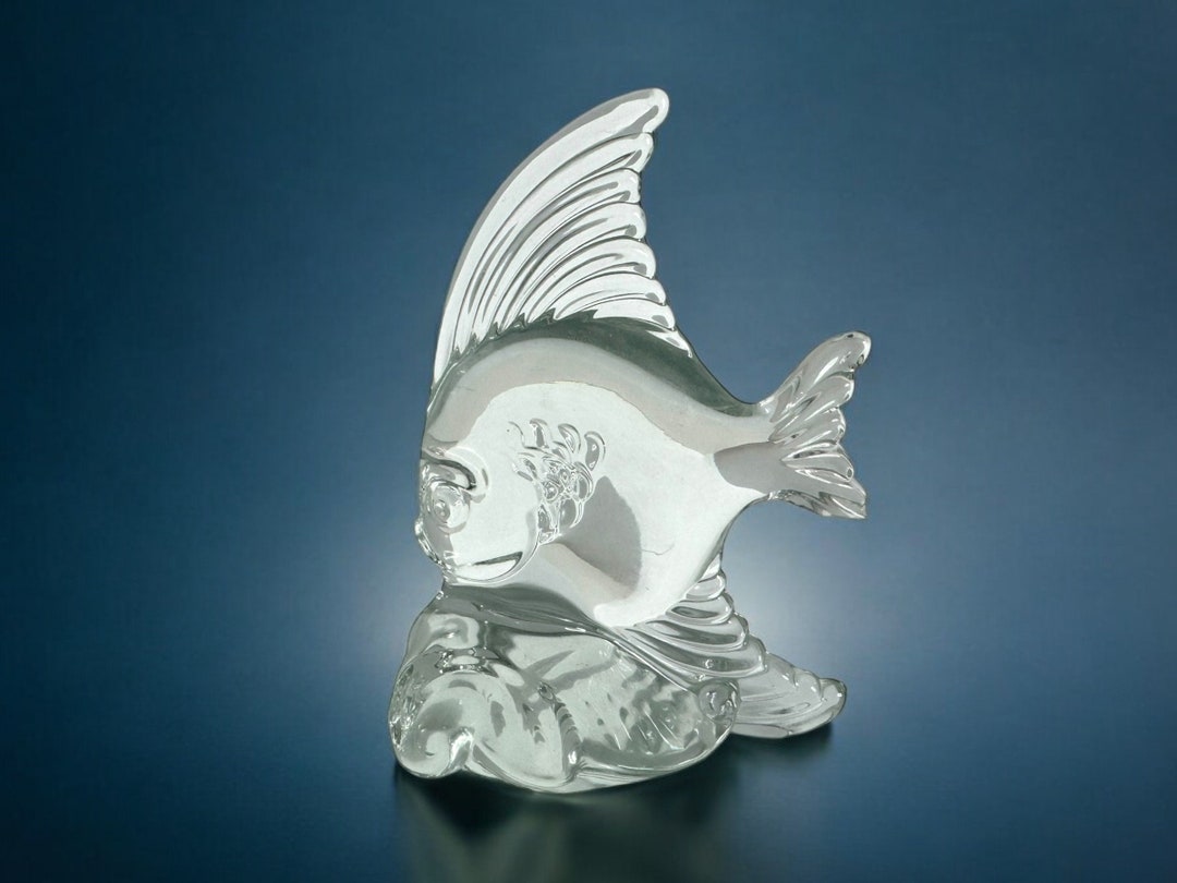 Heisey Glass Crystal Fish on a Wave/fish Sculpture/angel Fish/tropical ...