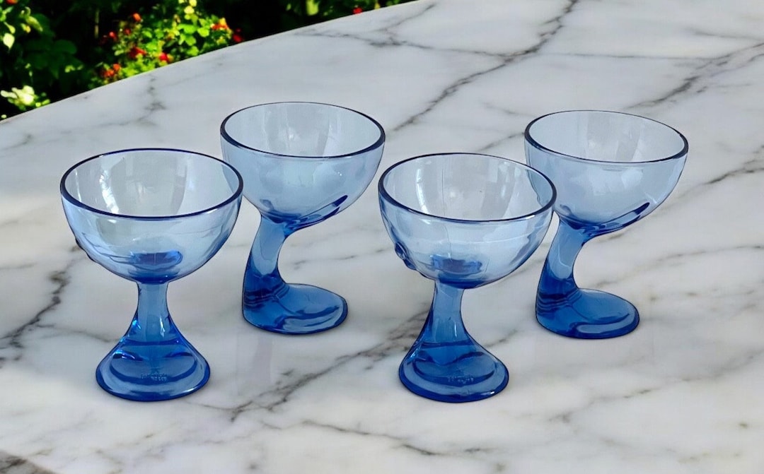 Bormioli Rocco Blue Glass Dessert Bowls/blue Stemmed Dessert Bowls ...