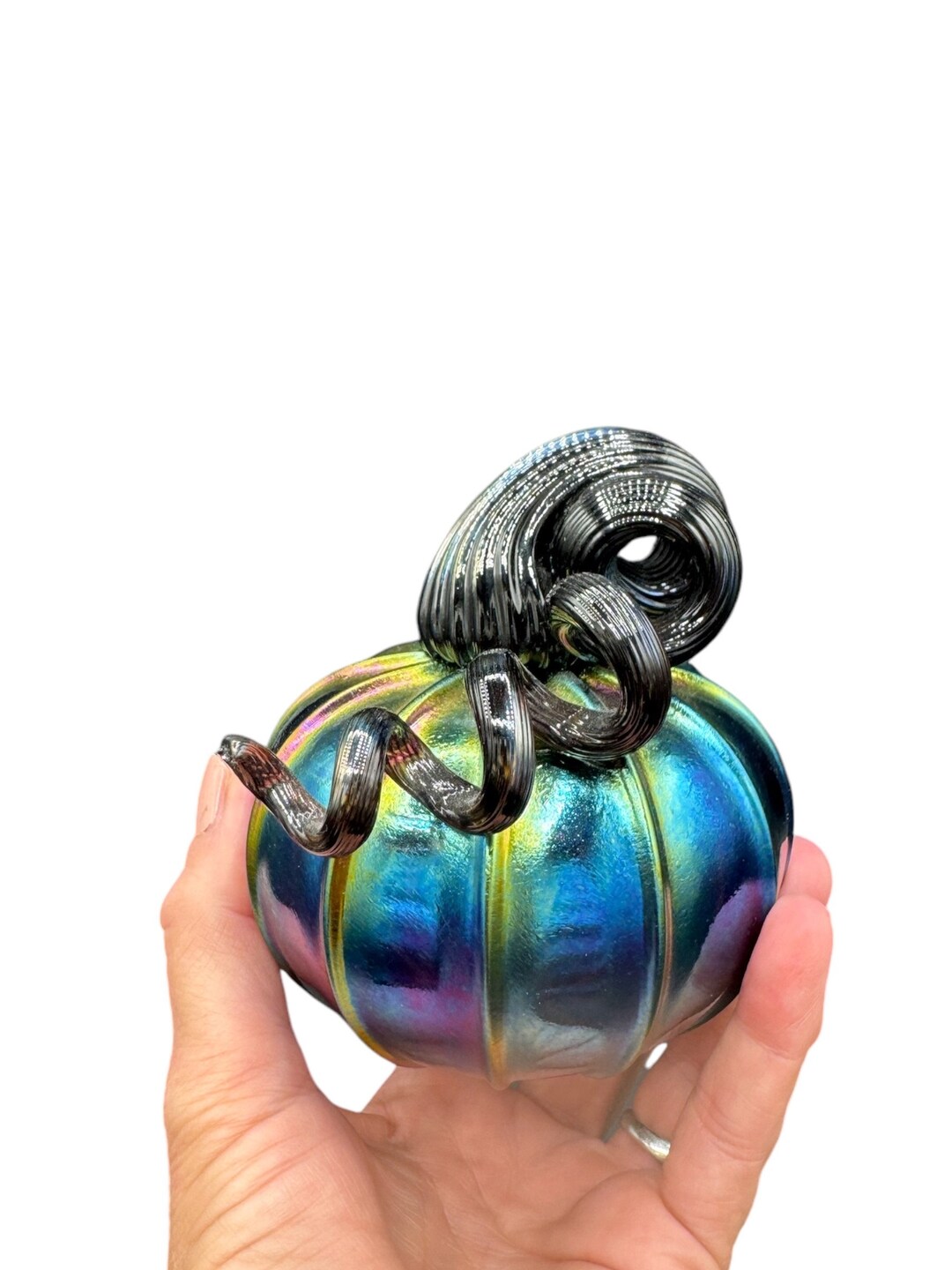 Hand Blown Aurene Iridescent Oil Slick Glass Pumpkin, Vintage Home ...