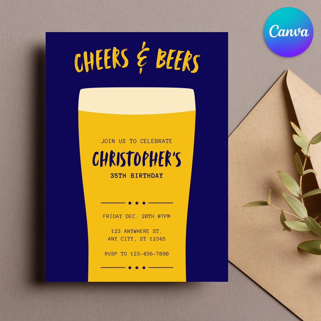Party Invite - Beer Birthday Invitation, Editable Canva Template for ...