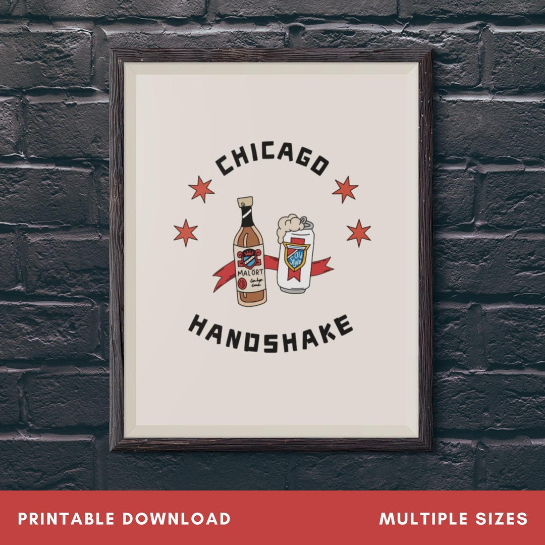 Chicago Handshake Poster, Digital Download Art Print, Malort & Old ...