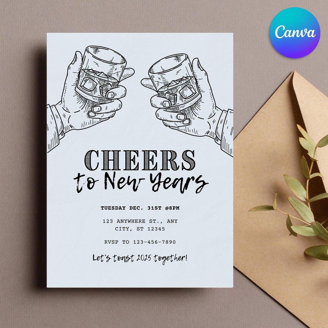 New Years Party Invitation, NYE Party Invite, Cheers Holiday Printable ...