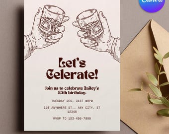 Party Invite - Whiskey Birthday Invitation, Editable Canva Template for ...