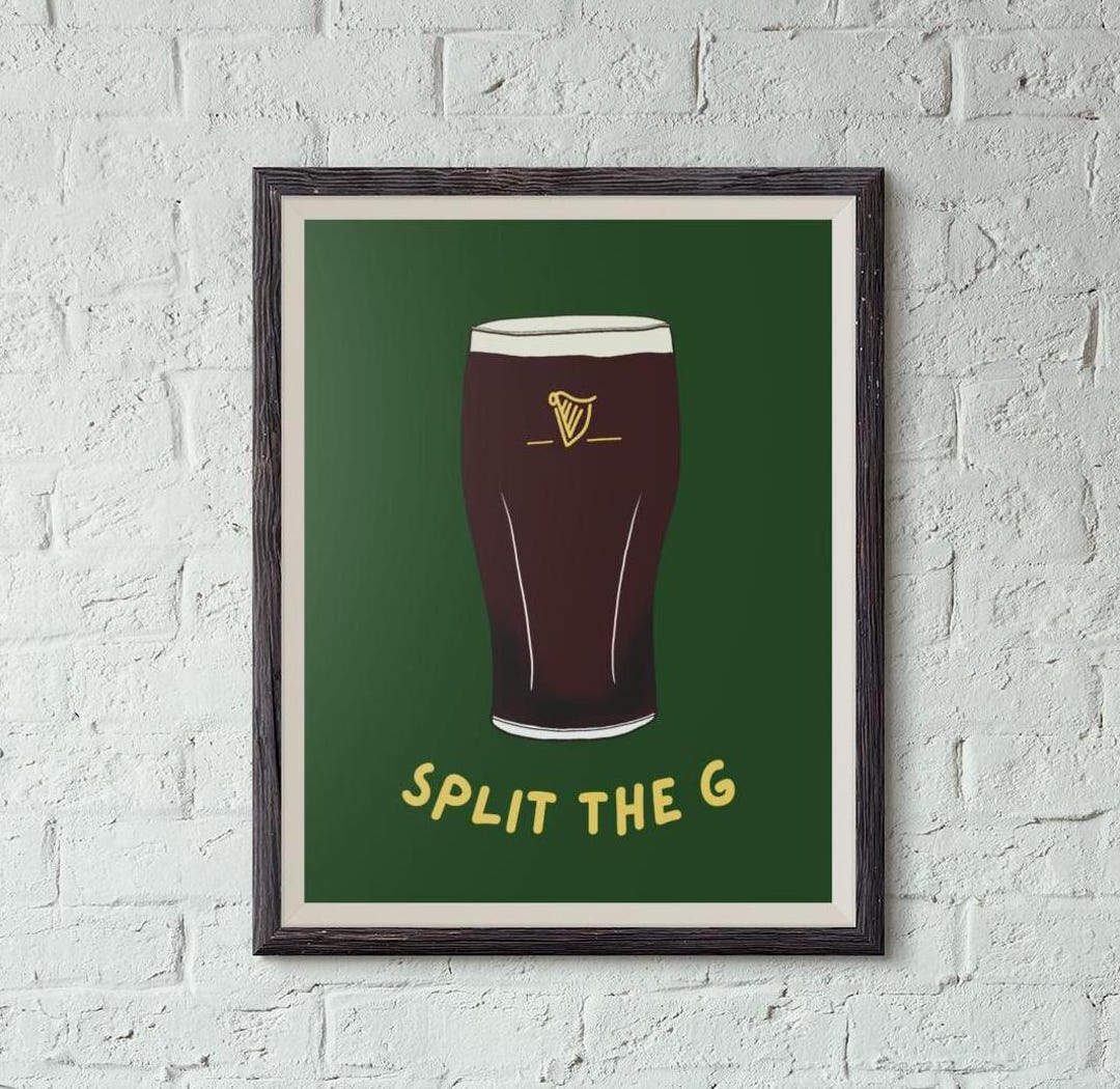 Guinness Poster, "split the G" Hand-drawn Art Print, 8x10 11x14 A3 A4 ...