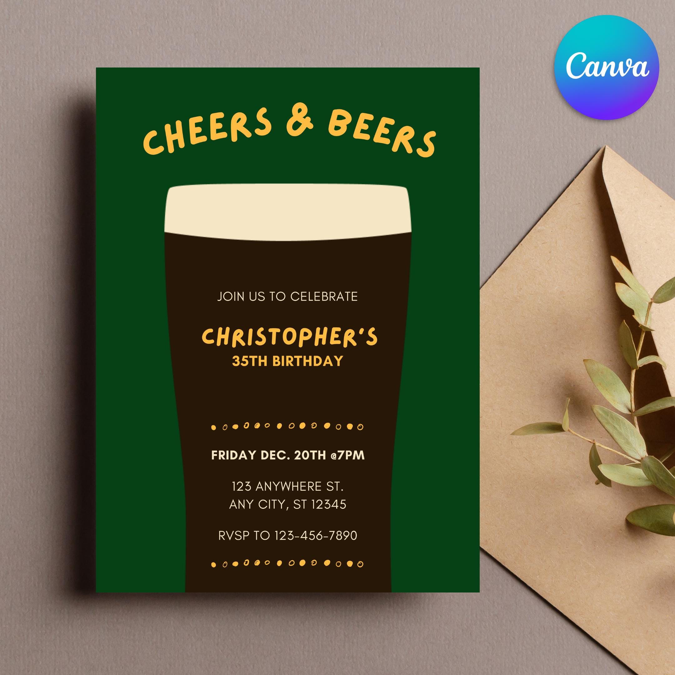Party Invite - Guinness Birthday Invitation, Editable Canva Template ...